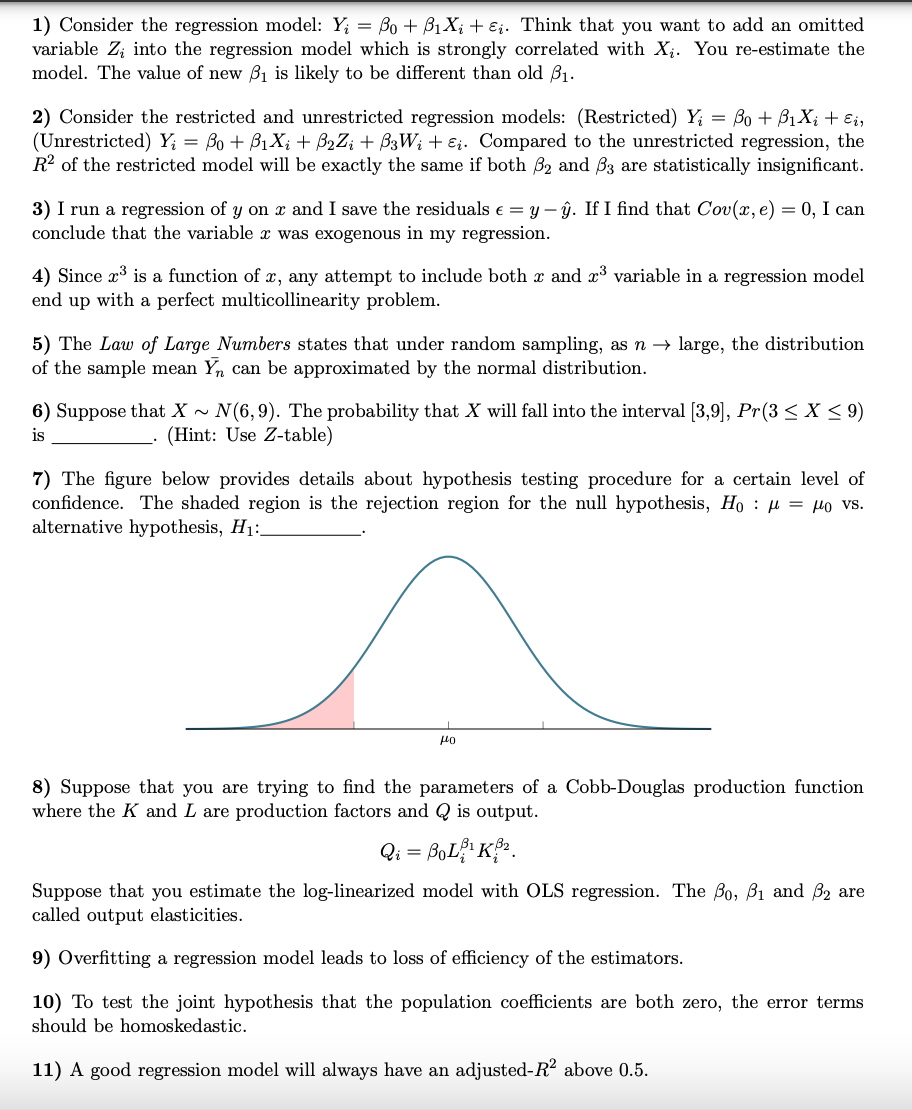 1) Consider the regression model: Yi=β0+β1Xi+εi. | Chegg.com