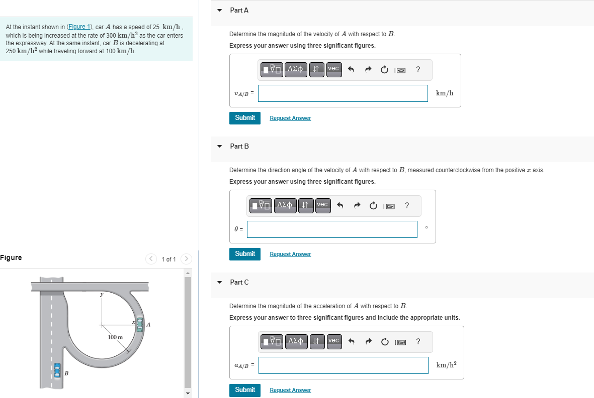 Solved At the instant shown in , car A has a speed of 25 | Chegg.com