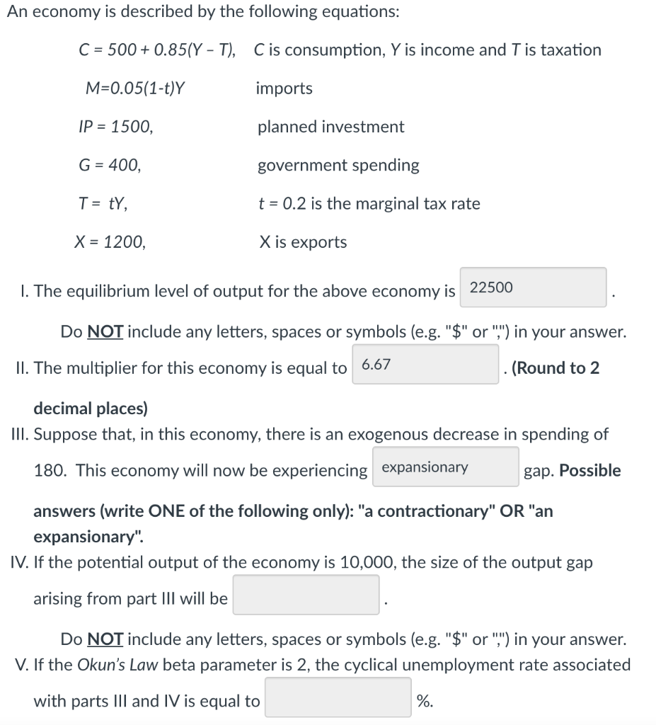 Solved An economy is described by the following equations: C | Chegg.com