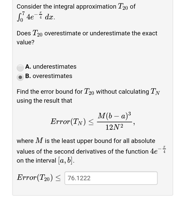 Solved Consider the integral approximation T2o of Does T20 | Chegg.com