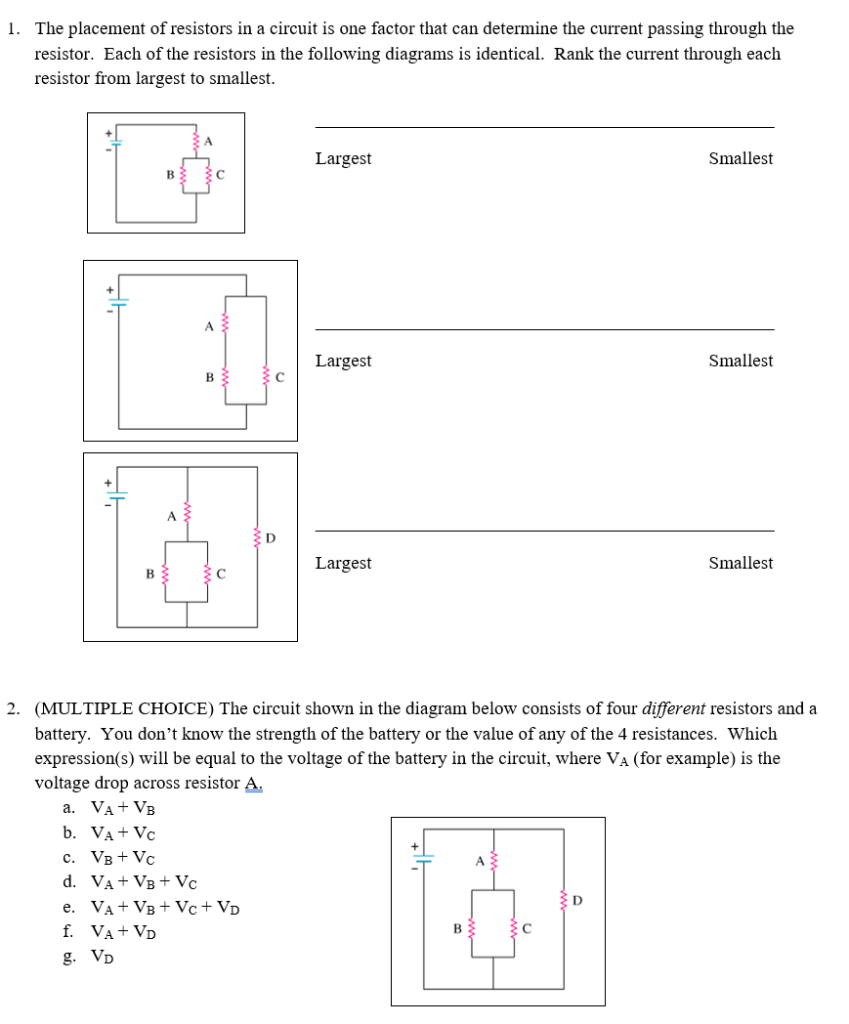 Solved The placement of resistors in a circuit is one factor | Chegg.com