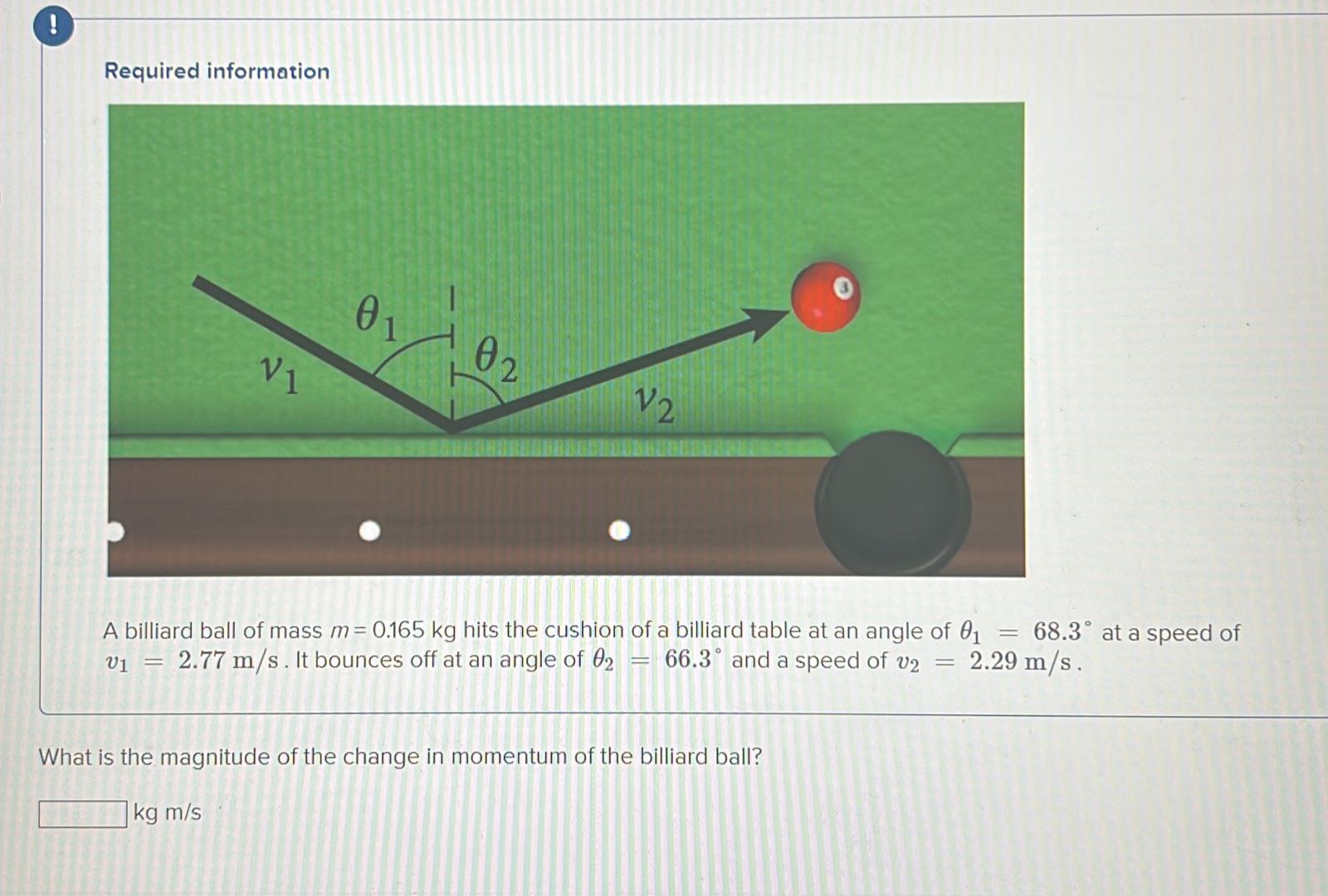 Solved Required information A billiard ball of mass m=0.165 | Chegg.com