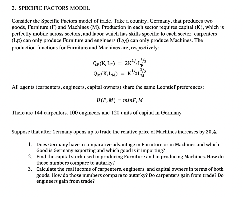 2. SPECIFIC FACTORS MODEL Consider the Specific | Chegg.com