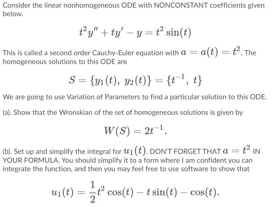 Solved Consider the linear nonhomogeneous ODE with | Chegg.com