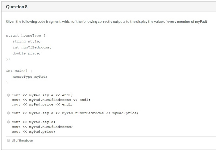 Solved Question 1 Given the following code fragment, which | Chegg.com