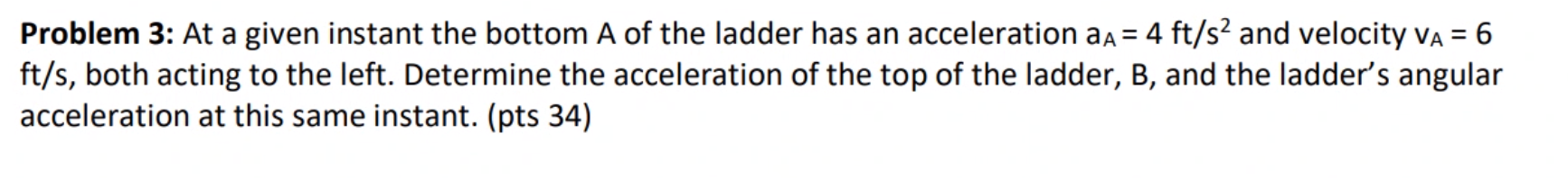 Solved Problem 3: At a given instant the bottom A of the | Chegg.com