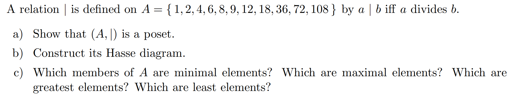 Solved A relation is defined on A = {1,2,4,6,8,9, 12, 18, | Chegg.com