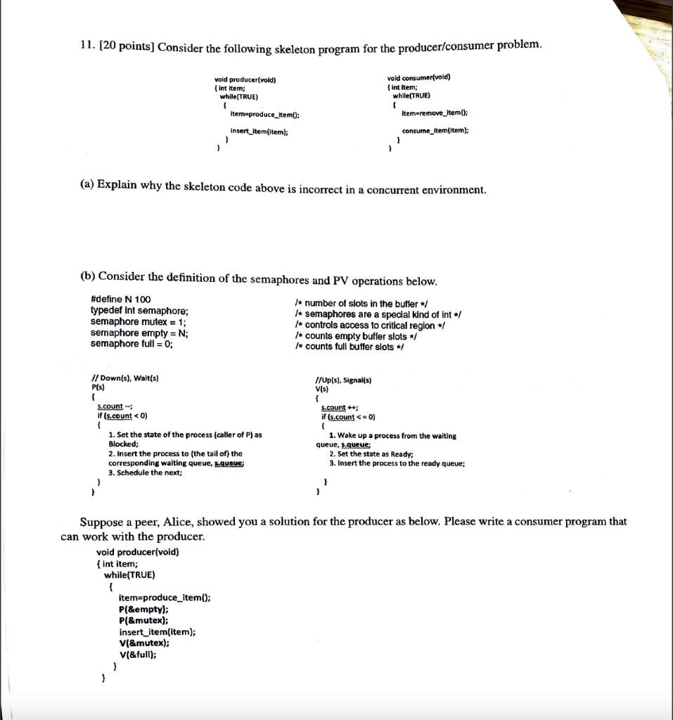 11. [20 points] Consider the following skeleton | Chegg.com