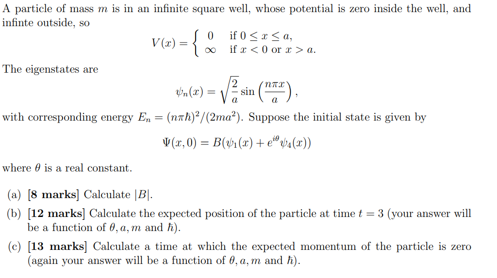 A particle of mass m is in an infinite square well, | Chegg.com