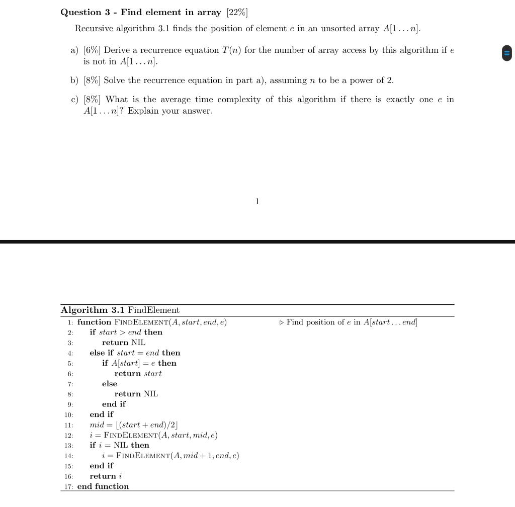 Solved ion 3 Find Element In Array 22 Recursive Chegg