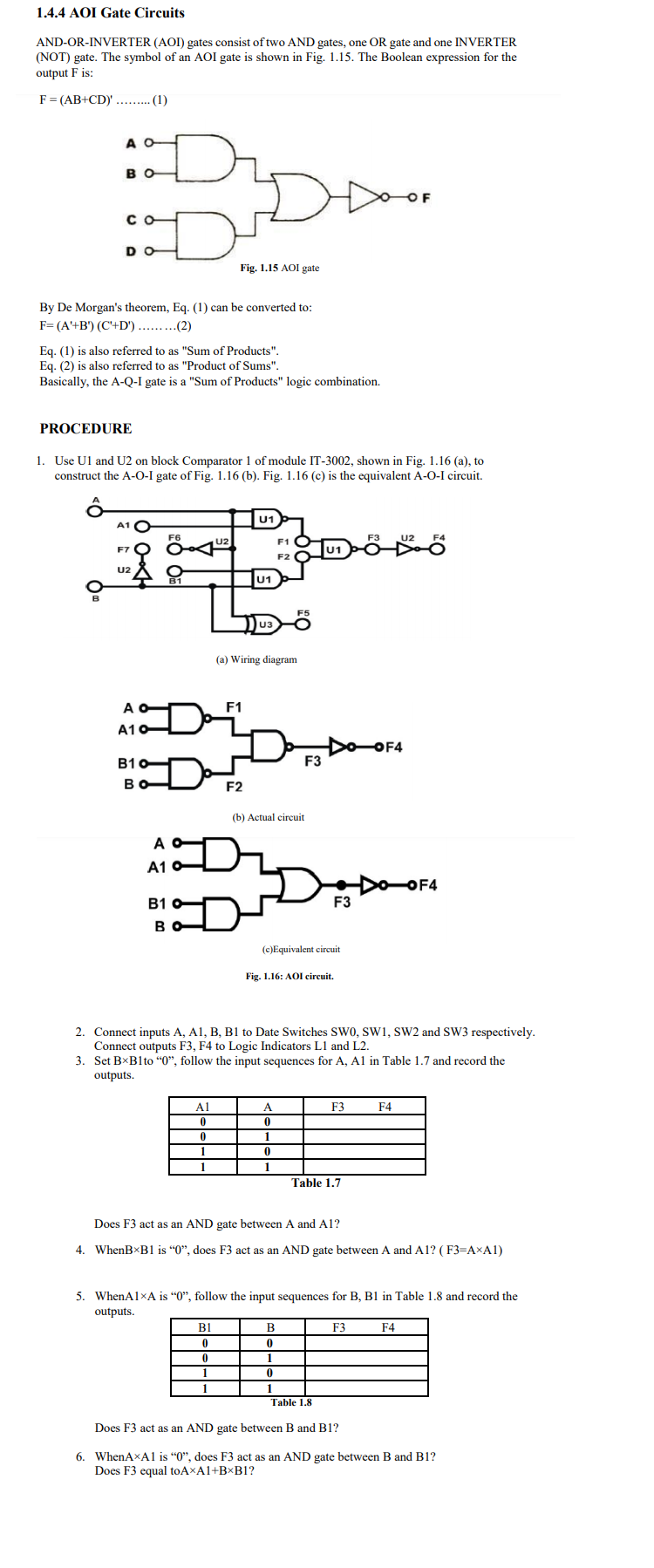 Solved 1.4.4 AOI Gate Circuits AND-OR-INVERTER (AOI) gates | Chegg.com