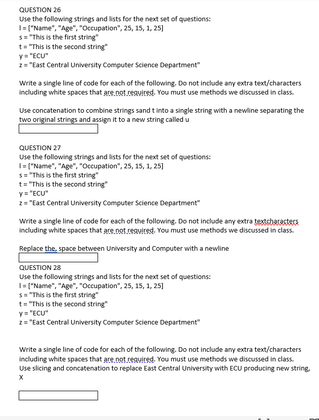 Solved QUESTION 26 Use the following strings and lists for | Chegg.com