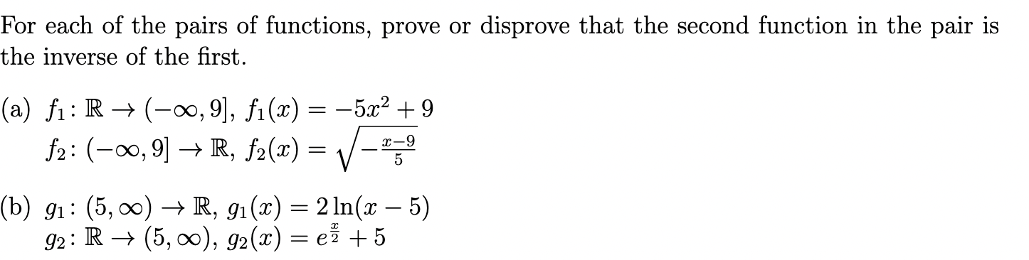 Solved For each of the pairs of functions, prove or disprove | Chegg.com