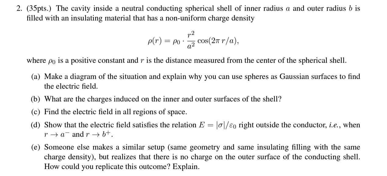 Solved (35pts.) The cavity inside a neutral conducting | Chegg.com