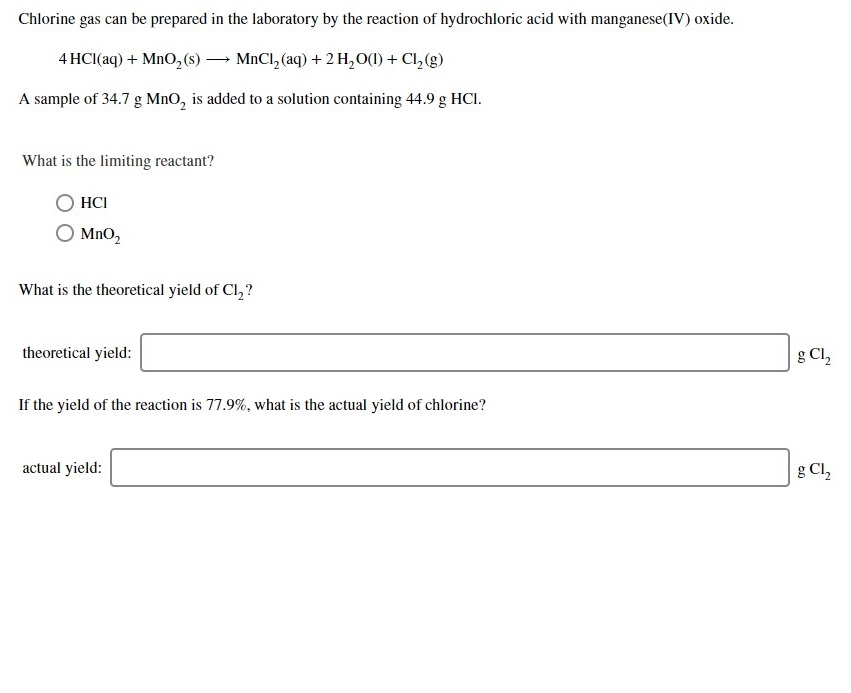 Solved Chlorine gas can be prepared in the laboratory by the | Chegg.com