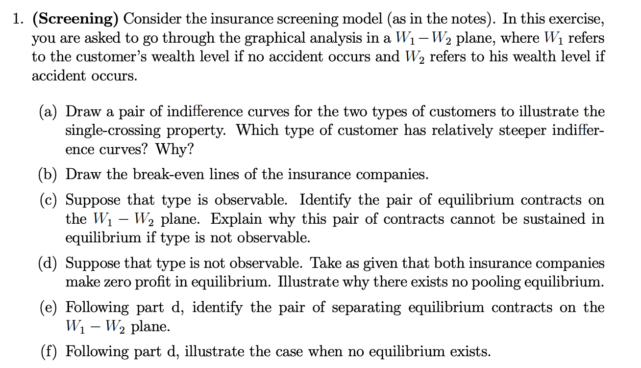 1. (Screening) Consider the insurance screening model | Chegg.com