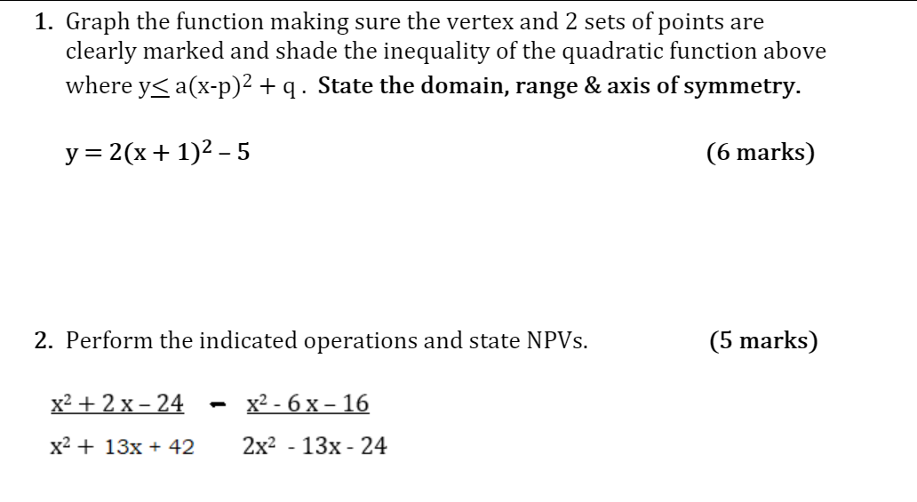Solved 1. Graph the function making sure the vertex and 2 | Chegg.com