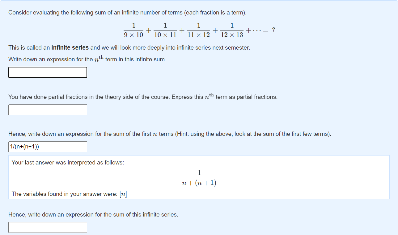 Solved Consider evaluating the following sum of an infinite | Chegg.com