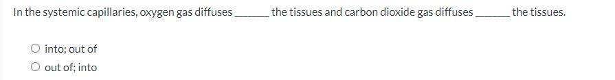 Solved In the systemic capillaries, oxygen gas diffuses the | Chegg.com