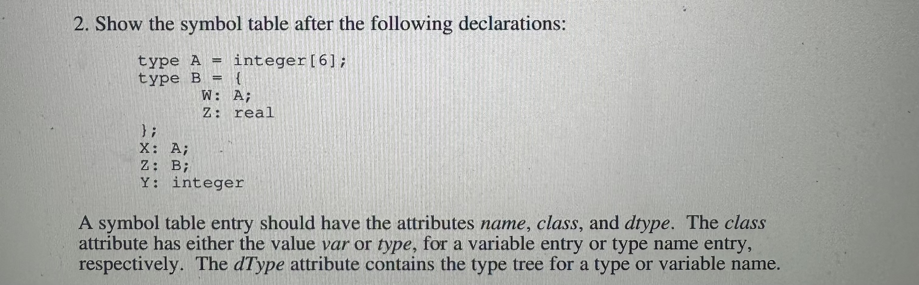 Solved 2. Show the symbol table after the following | Chegg.com