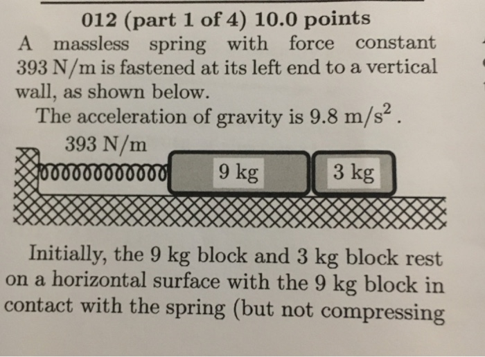 Solved 012 (part 1 of 4) 10.0 points A massless spring with | Chegg.com