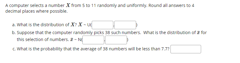 Solved A computer selects a number X from 5 to 11 randomly | Chegg.com