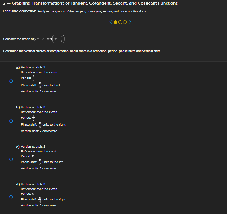 Solved 2 - ﻿Graphing Transformations of Tangent, Cotangent, | Chegg.com