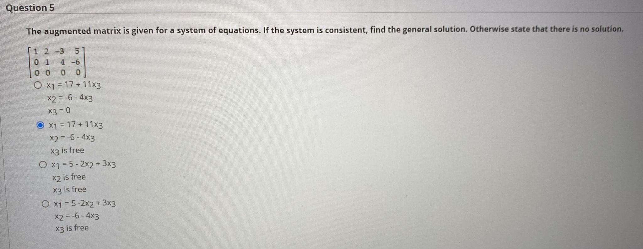 Solved The augmented matrix is given for a system of | Chegg.com