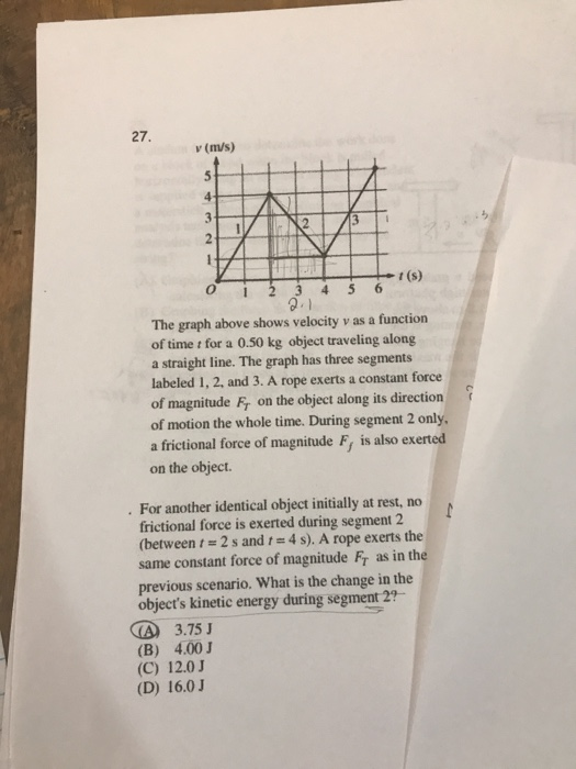 Solved 27. v (m/s) 0 1 0, 1 The graph above shows velocity v | Chegg.com