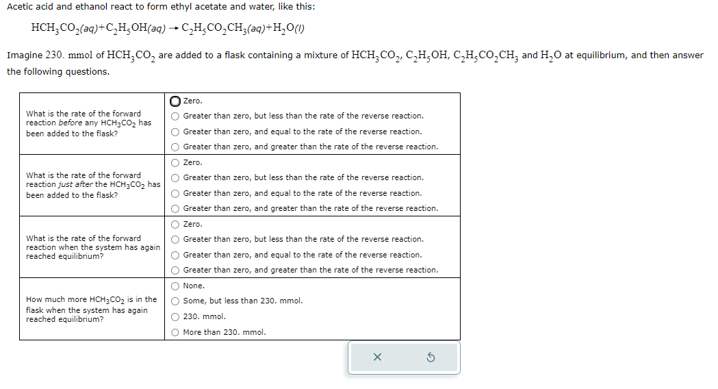 Solved HCH3CO2(aq)+C2H5OH(aq)→C2H5CO2CH3(aq)+H2O(l) Imagine | Chegg.com