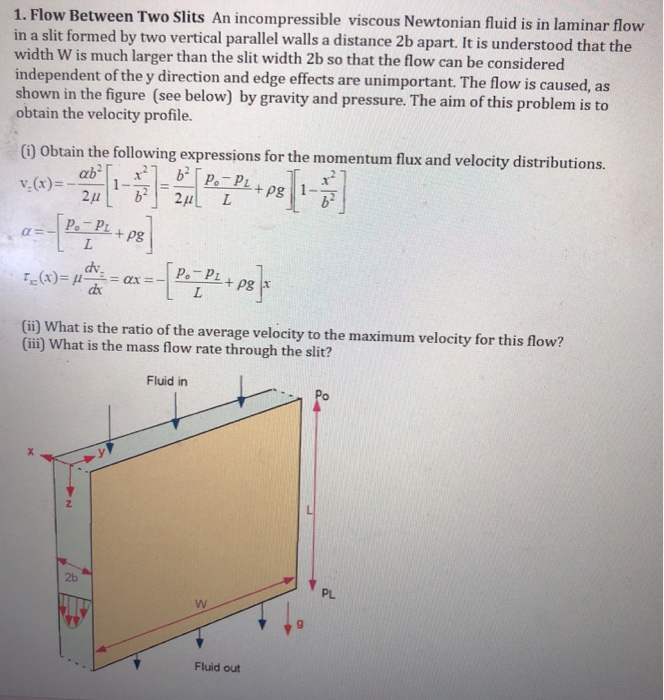 Solved 1. Flow Between Two Slits An incompressible viscous | Chegg.com
