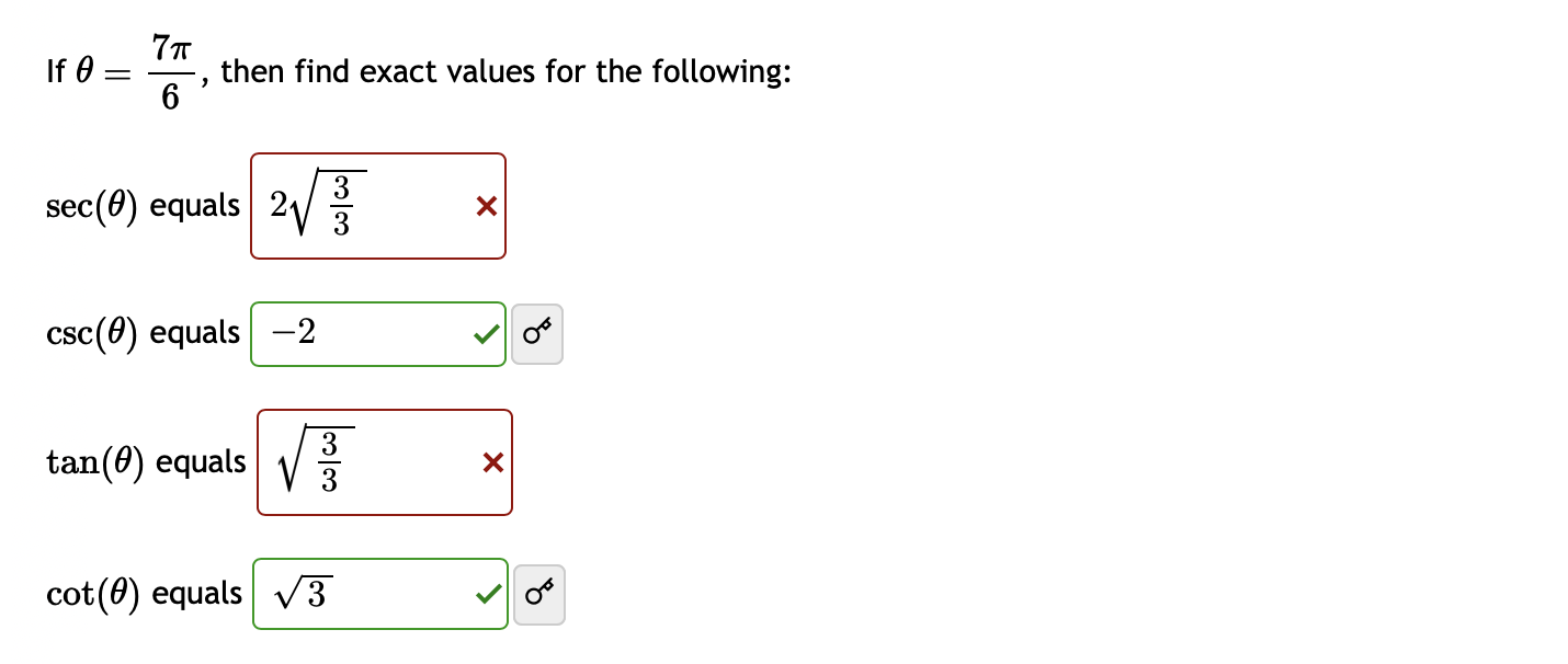 Solved If θ=7π6, ﻿then find exact values for the | Chegg.com