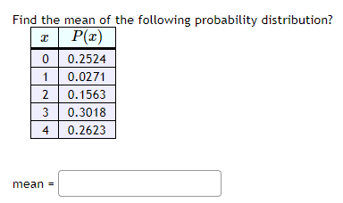 Solved Find the mean of the following probability | Chegg.com