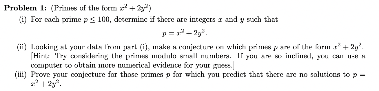 Solved p= Problem 1: (Primes of the form x2 + 2y?) (i) For | Chegg.com