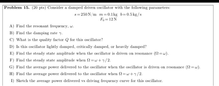 Solved Problem 15. (20 pts) Consider a damped driven | Chegg.com