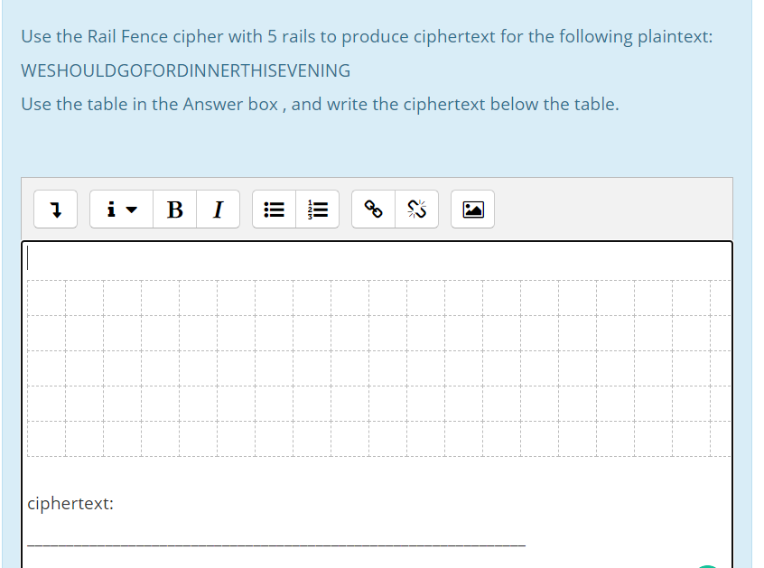 Solved Use the Rail Fence cipher with 5 rails to produce | Chegg.com