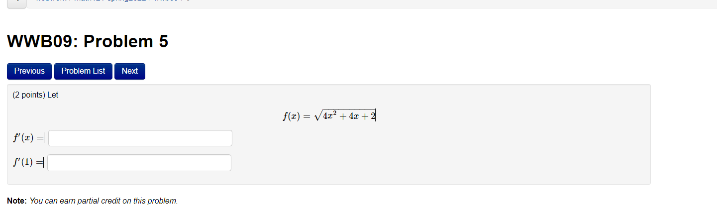 Solved WWB09: Problem 5 Previous Problem List Next (2 | Chegg.com