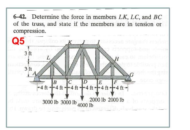 Solved 6-42. Determine the force in members LK,LC, and BC of | Chegg.com