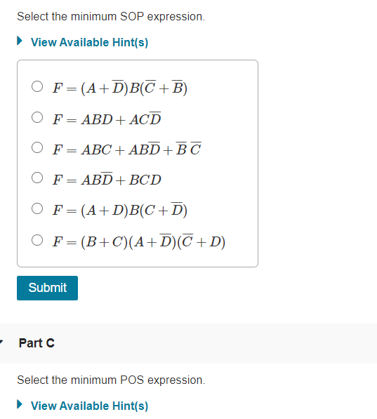 Solved Select the minimum SOP expression. View Available | Chegg.com
