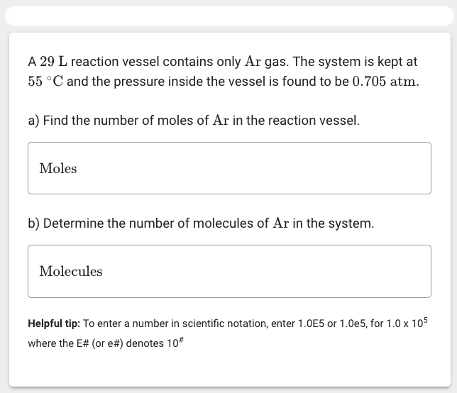 Solved A 29 L reaction vessel contains only Ar gas. The | Chegg.com