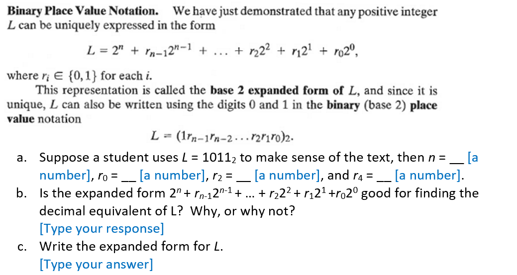 Solved Binary Place Value Notation. We have just | Chegg.com
