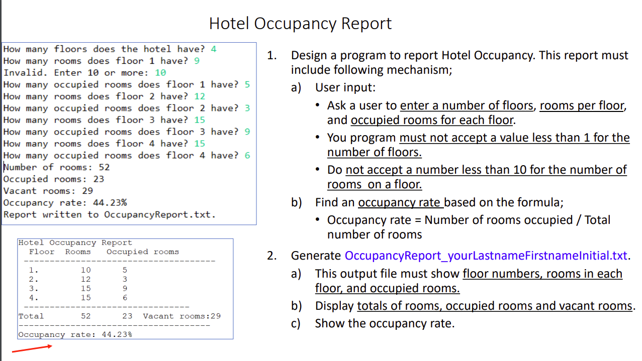 Solved Hotel Occupancy Report 1. How many floors does the | Chegg.com