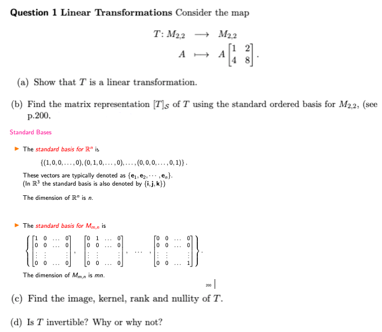 Solved Question 1 Linear Transformations Consider the map T: | Chegg.com