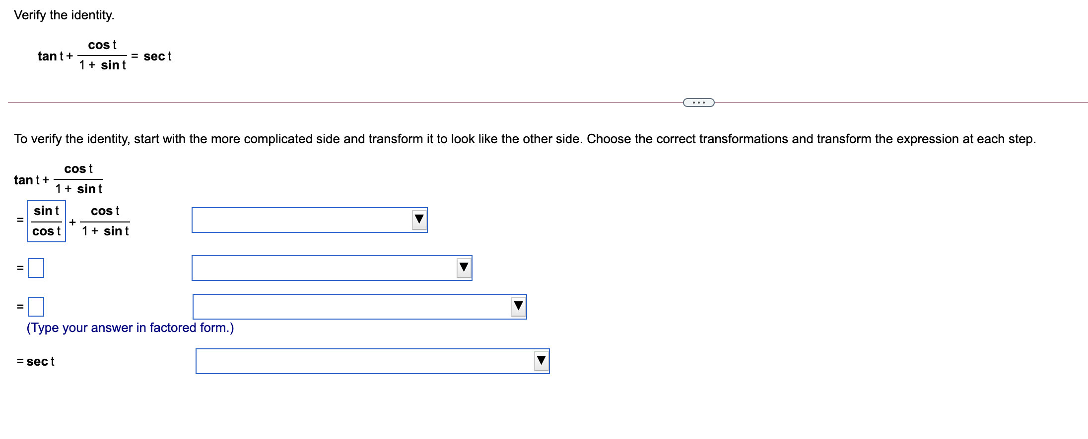Solved Verify the identity. cost tant + = sect 1 + sint To | Chegg.com