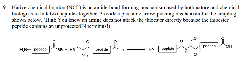 Solved 9. ﻿Native chemical ligation (NCL) ﻿is an amide-bond | Chegg.com