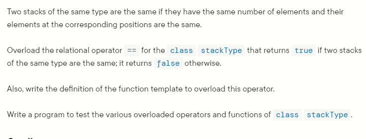 Solved Two stacks of the same type are the same if they have | Chegg.com