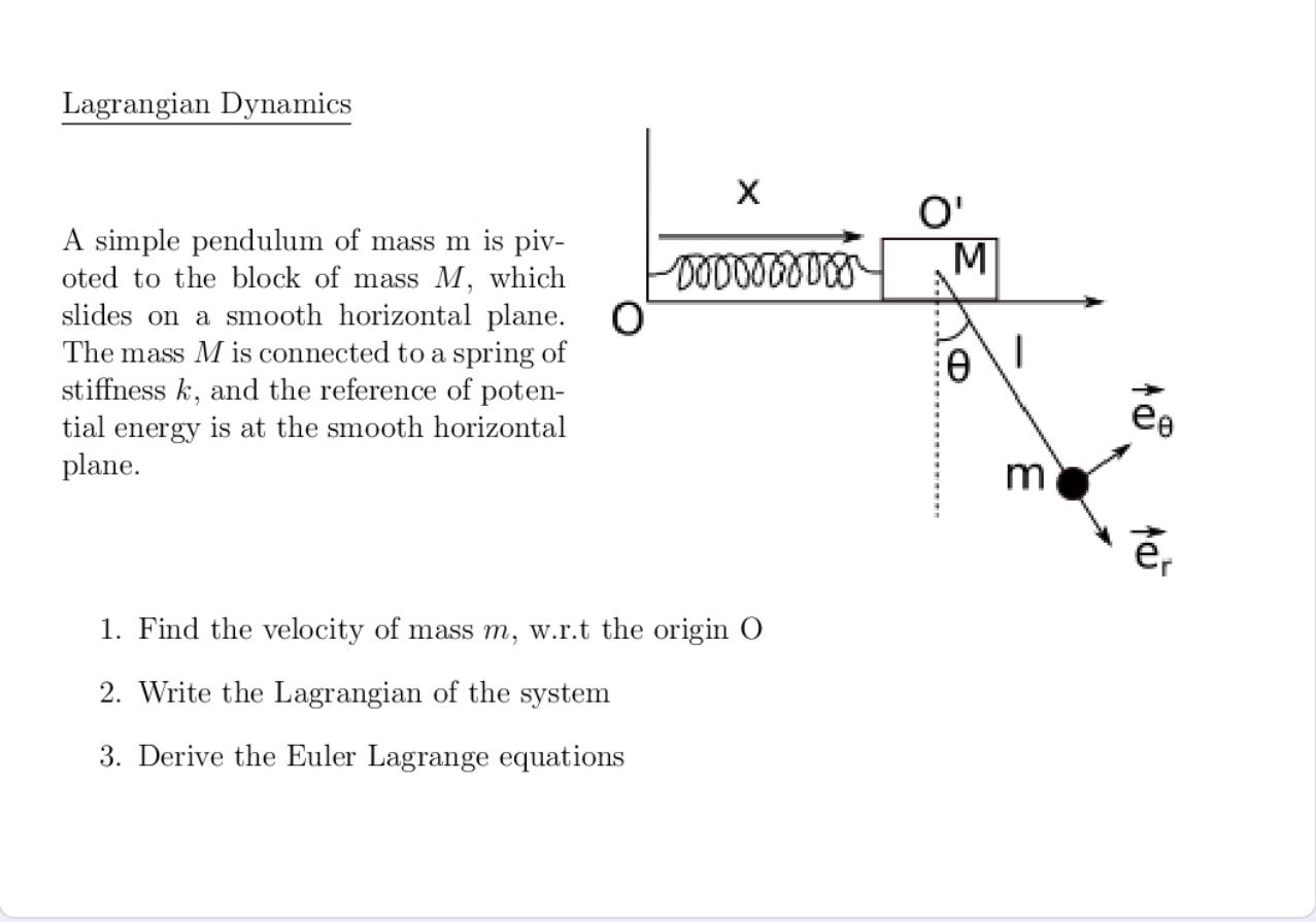Solved Lagrangian Dynamics х O' M A simple pendulum of mass | Chegg.com