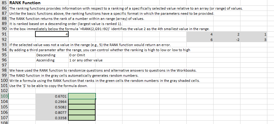 Solved 4 2 1 6 -2 3 85 RANK Function 86 The ranking | Chegg.com