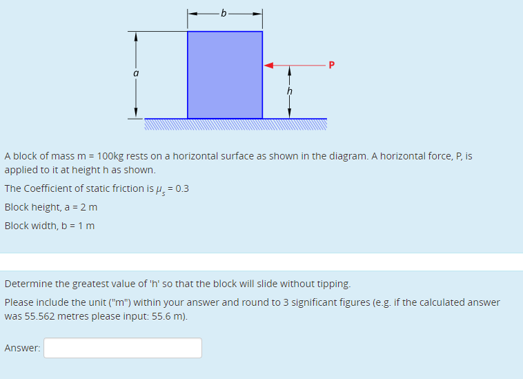 Solved A block of mass m 100kg rests on a horizontal surface | Chegg.com