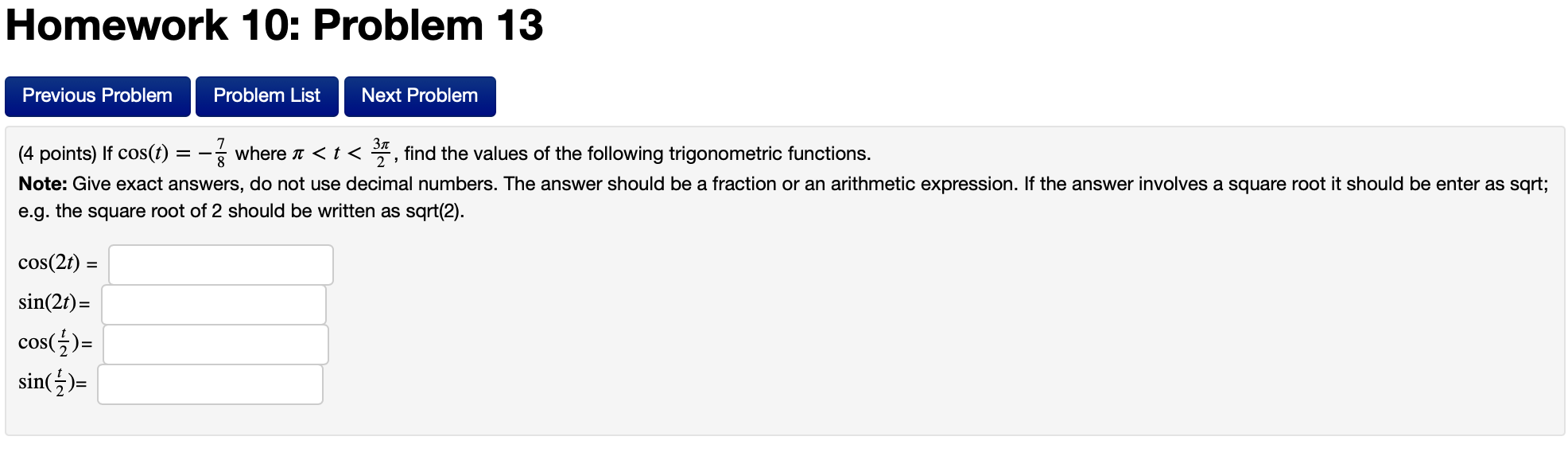 Solved Homework 10 Problem 13 Previous Problem Problem List 4529